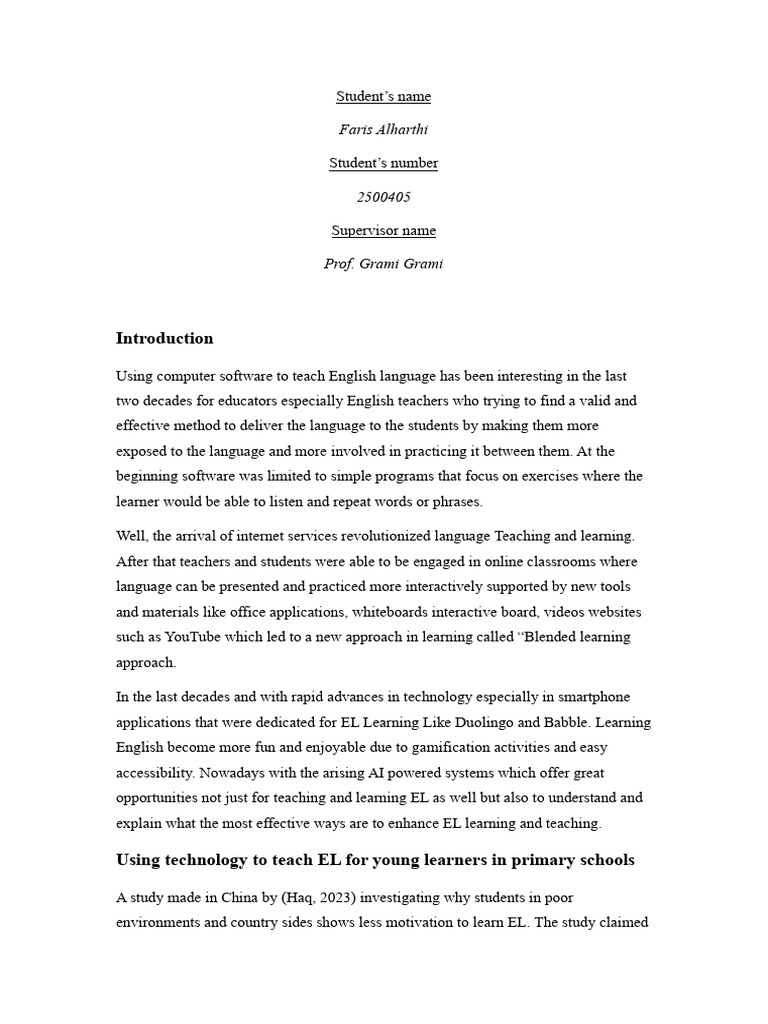 Language and Computers Assignment | PDF | Teachers | Learning