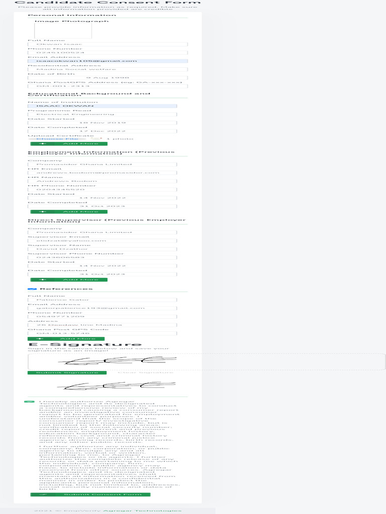 Candidate Consent Form - Emp-Verify Solution | PDF