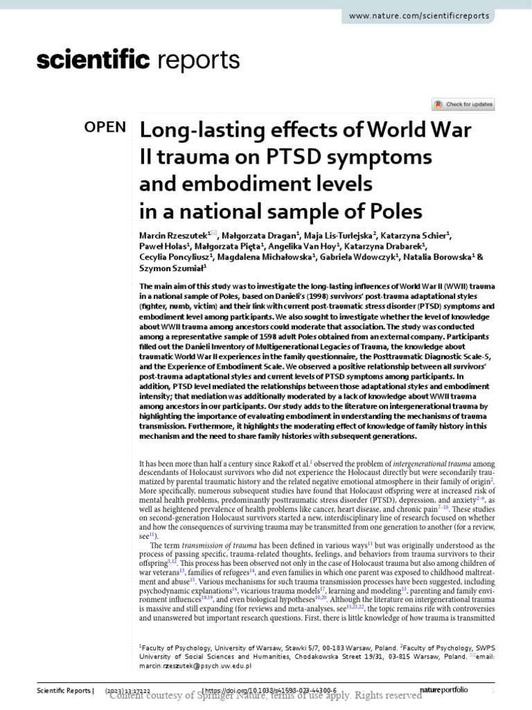 Long-Lasting Effects of World War II Trauma On PTS | PDF ...