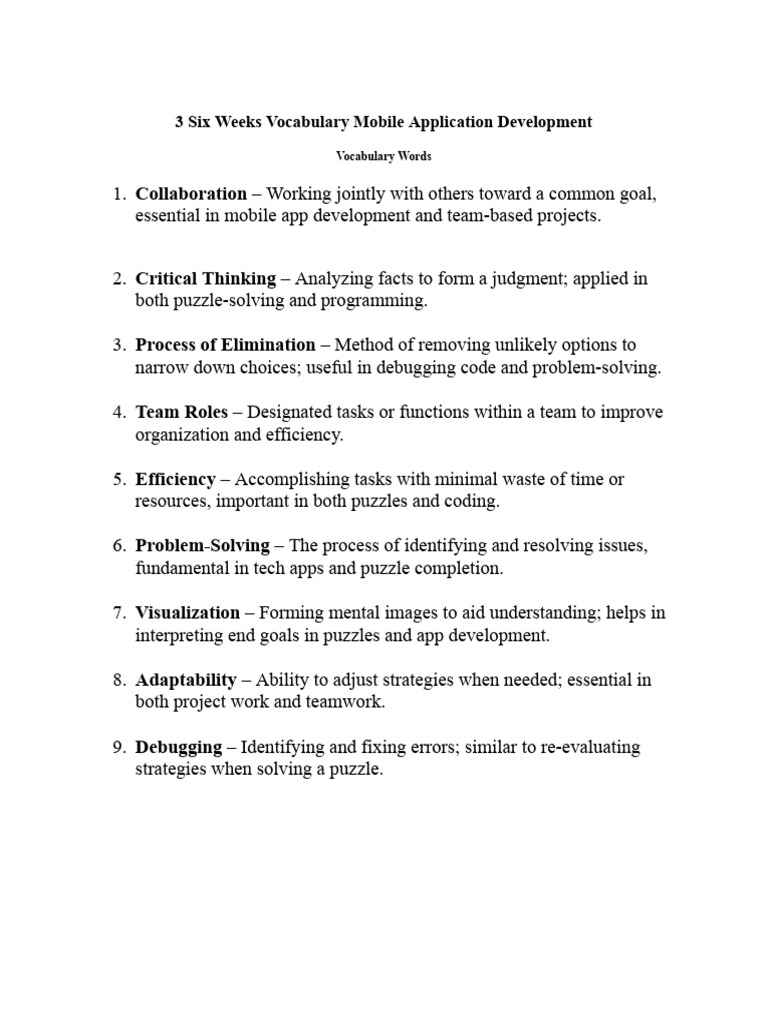3 (Six Weeks) Vocabulary Mobile Application Development | PDF