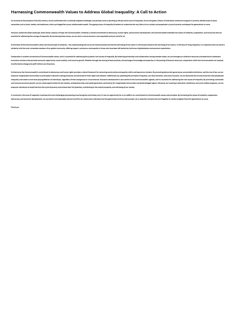 Commonwealth Values Tackle Inequality | PDF | Poverty & Homelessness | Discrimination & Race ...