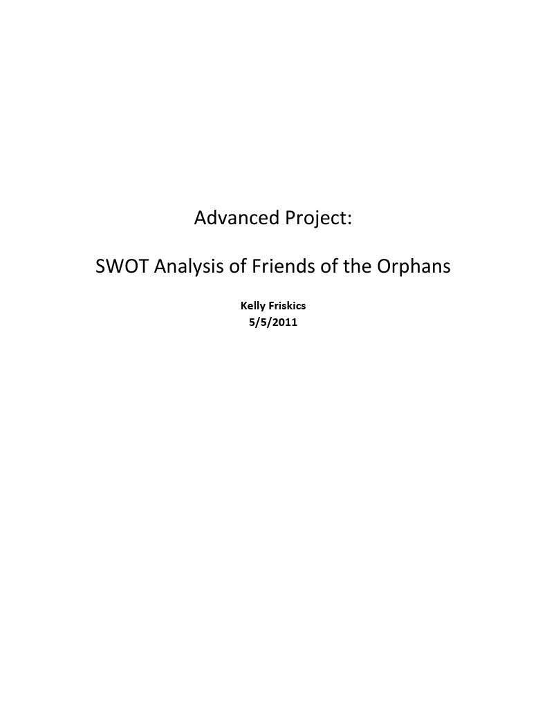 Advanced Project: SWOT Analysis of Friends of The Orphans: Kelly ...