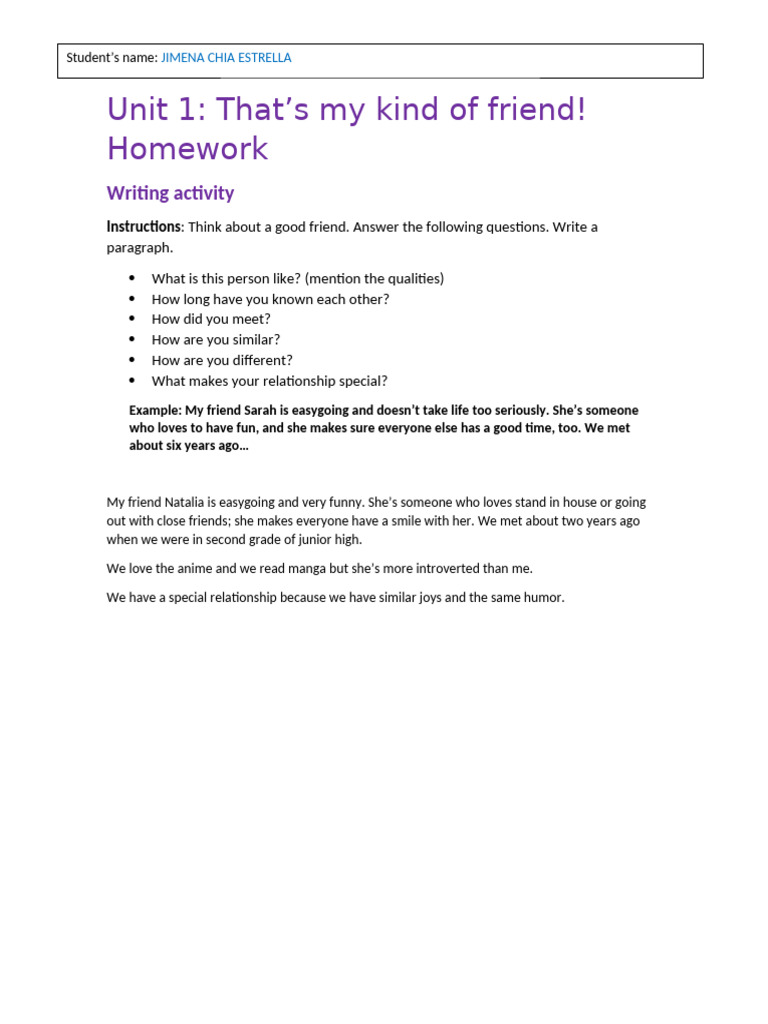 UNIT 1 HW. Jimena Chia | PDF