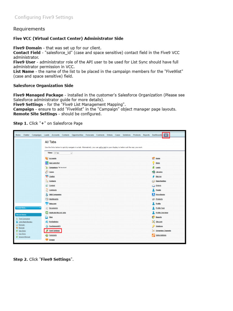 Salesforce - List Sync (LS) - Getting Started With Five9 List Sync - Salesforce | PDF | World ...