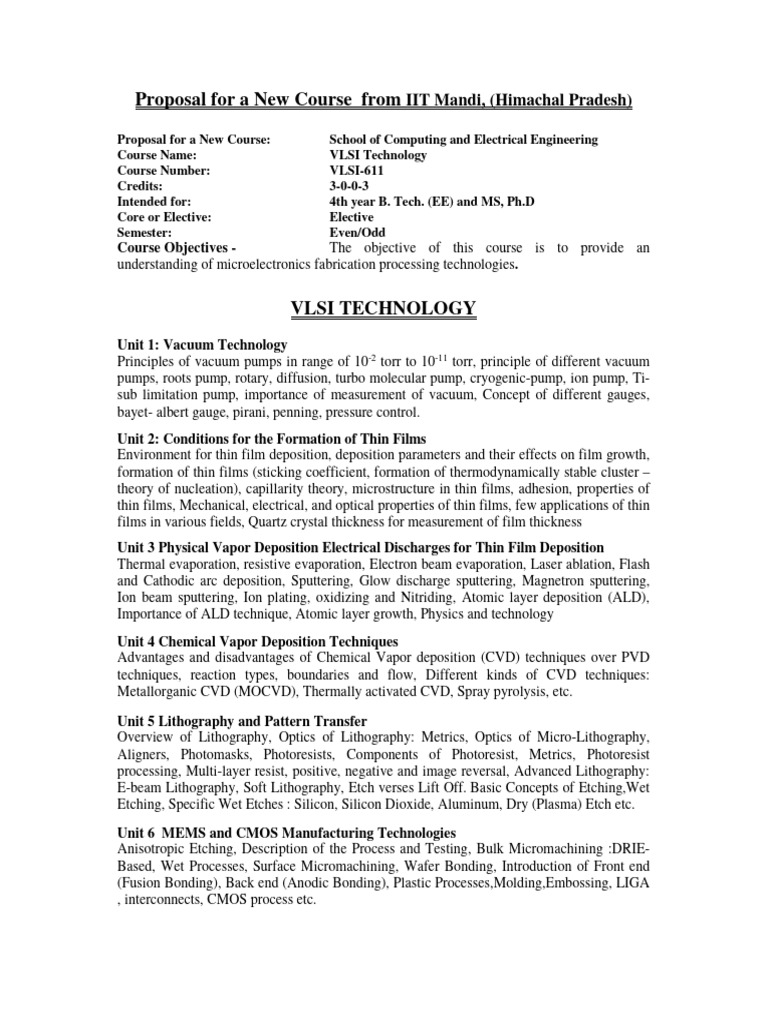 Vlsi Technology Syllabus | PDF | Thin Film | Photolithography