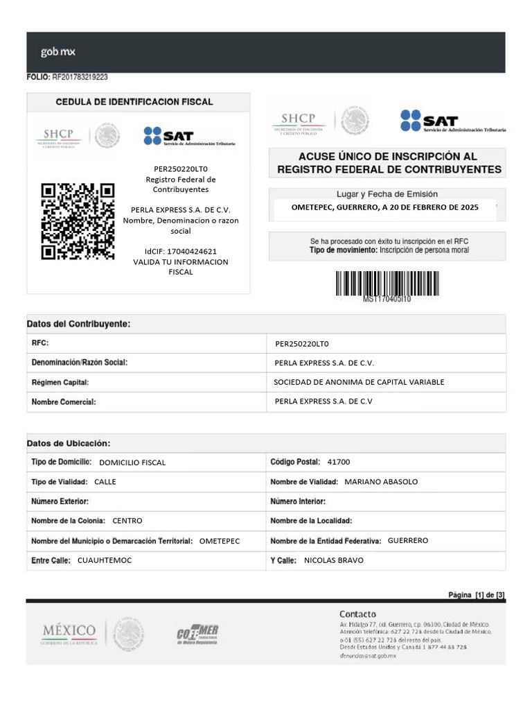 RFC de Perla Express | PDF