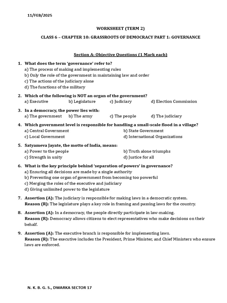 Worksheet - C6 - Feb 11 Social Science - Governance | PDF | Governance ...