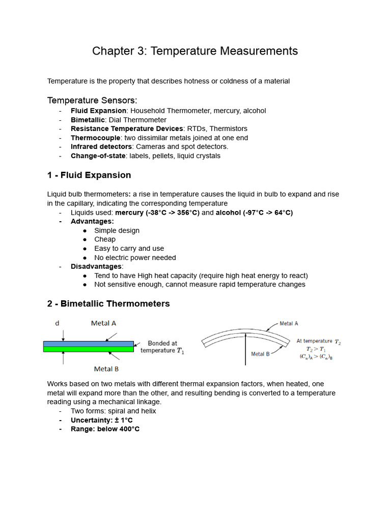 Chapter 3_ Temperature Measurements | PDF | Thermocouple | Thermometer