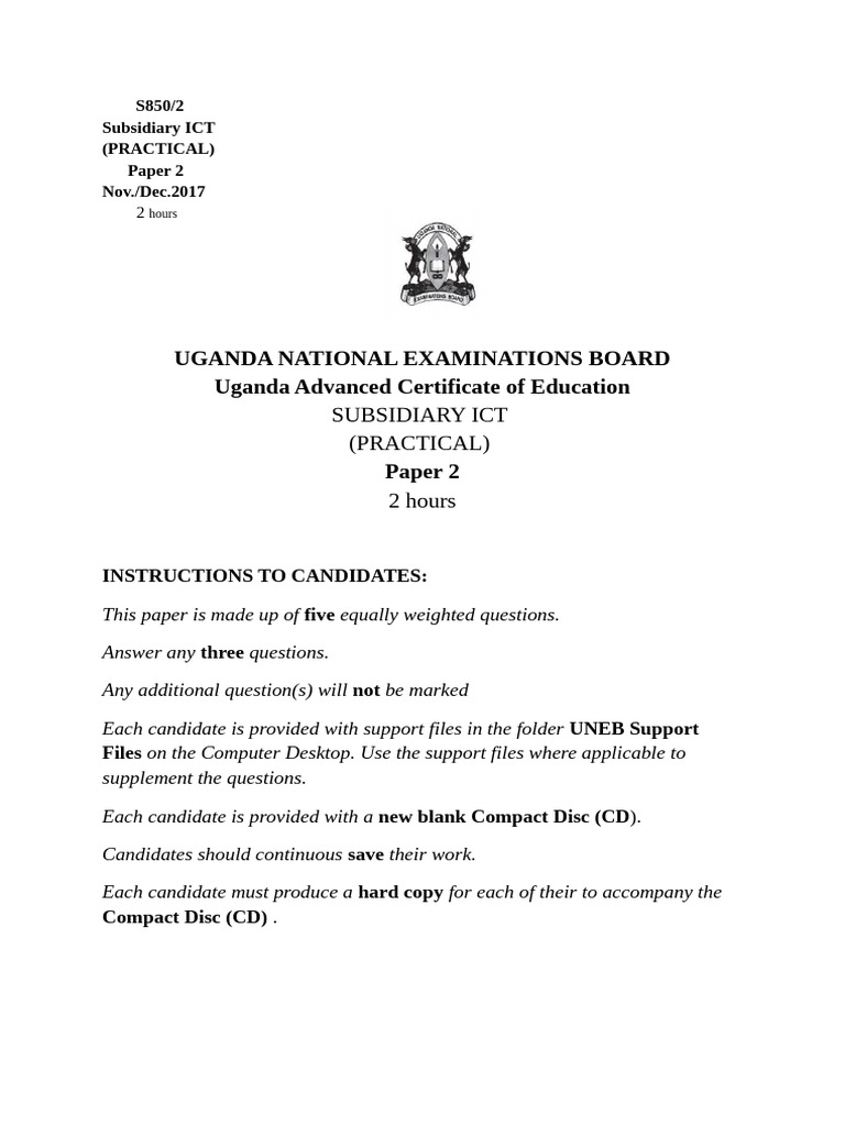 Uganda Advanced ICT Practical Exam 2017 | PDF | Computer File | Computing