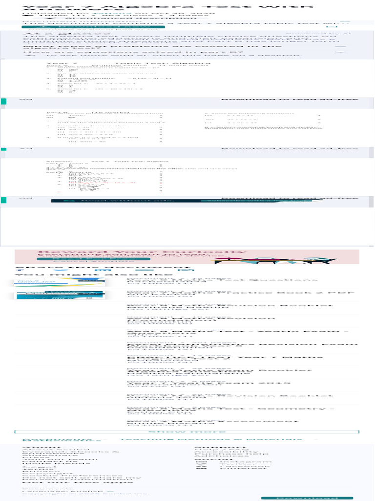 Year 7 Algebra Test With Answers PDF Algebra Teaching Mathematics | PDF ...