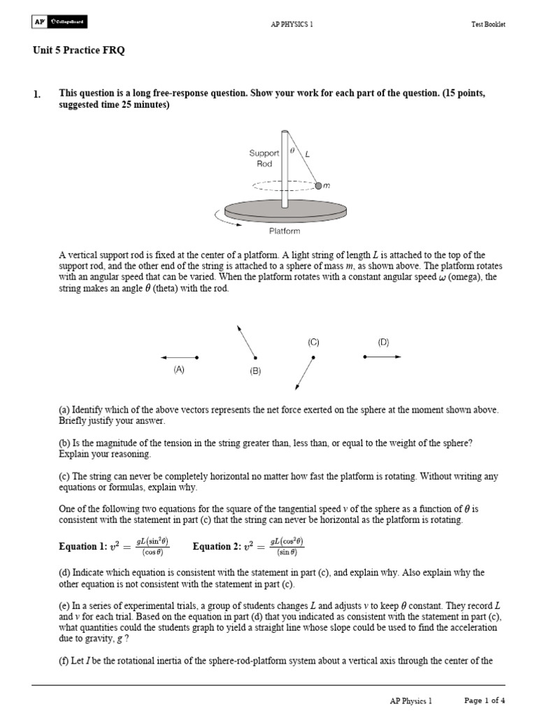 AP Physics 1 Free Response Questions | PDF | Acceleration | Force