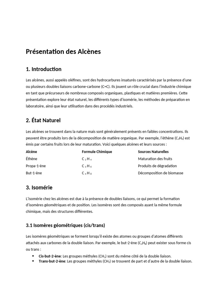 Introduction aux Alcènes et leurs Usages | PDF | Alcène | Isomère
