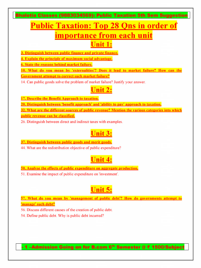 5th Sem Public Taxation | PDF