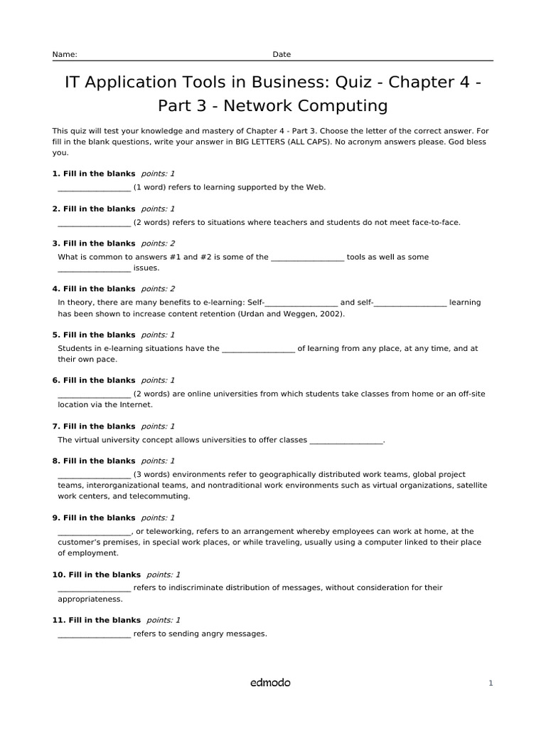IT Application Tools in Business - Quiz - Chapter 4 - Part 3 - Network ...