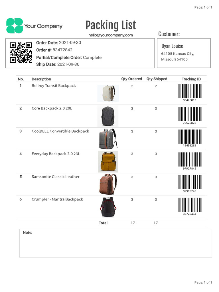 Packing List for Order #83472842 | PDF