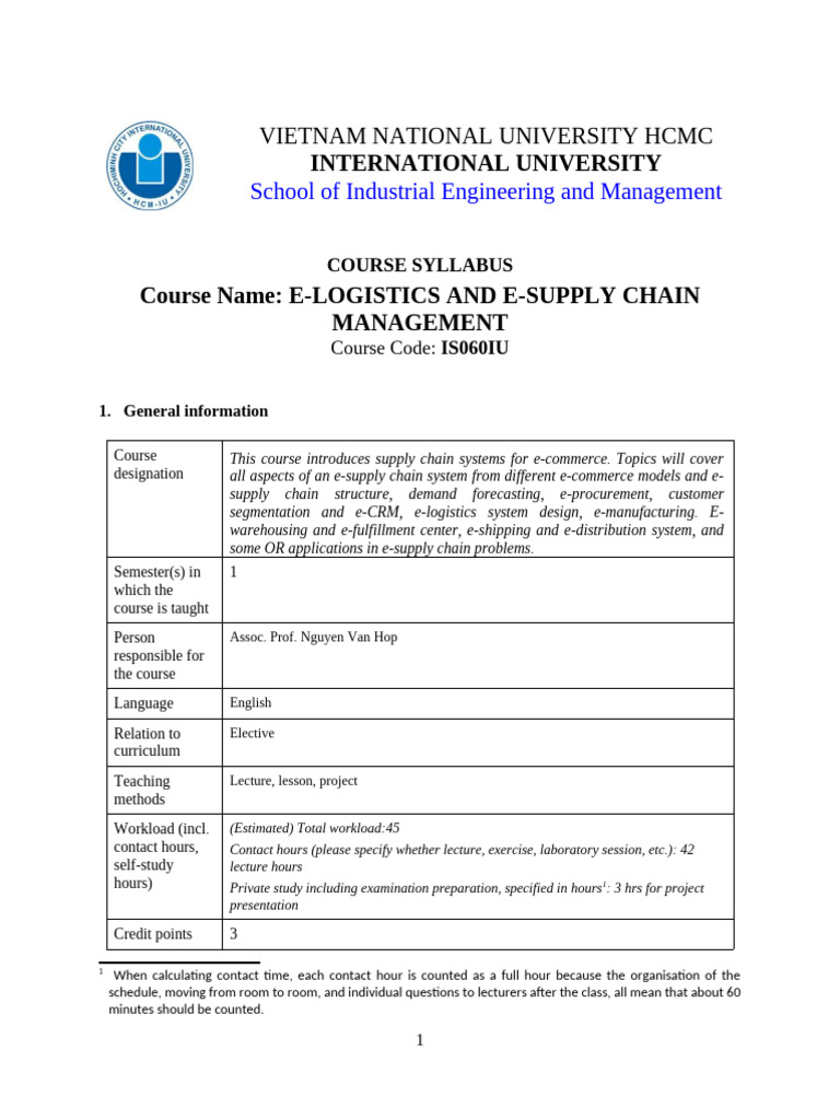 April 2022 Syllabus E-Logistics in Supply Chain Management | PDF ...