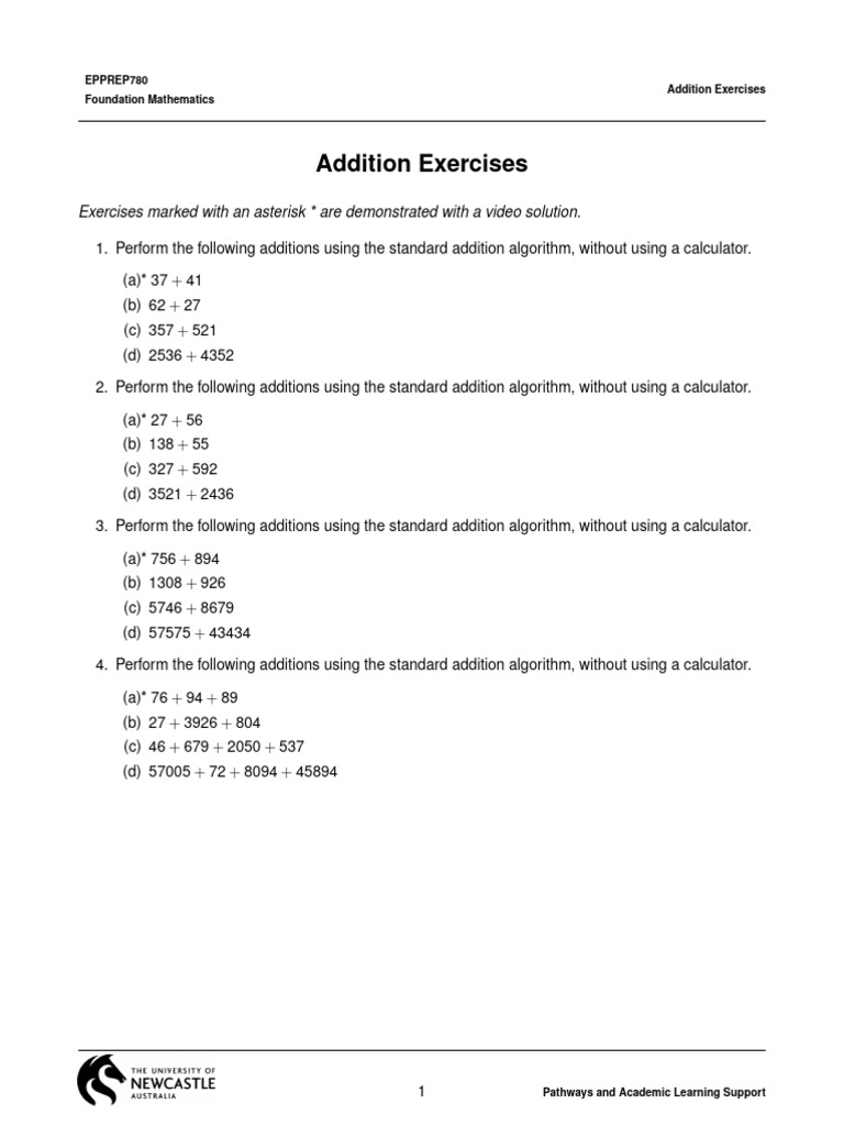 Addition Exercises | PDF