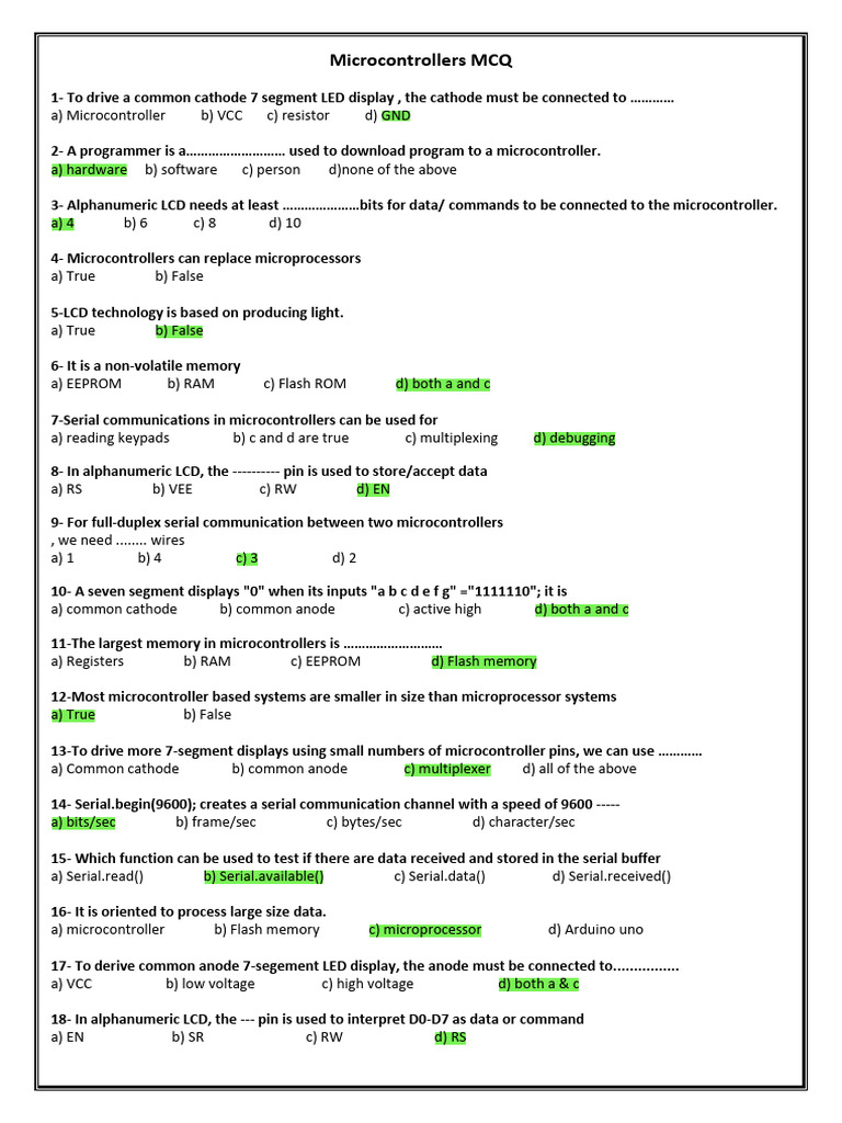 Microcontrollers_MCQ[1] Copy | PDF | Microcontroller | Arduino