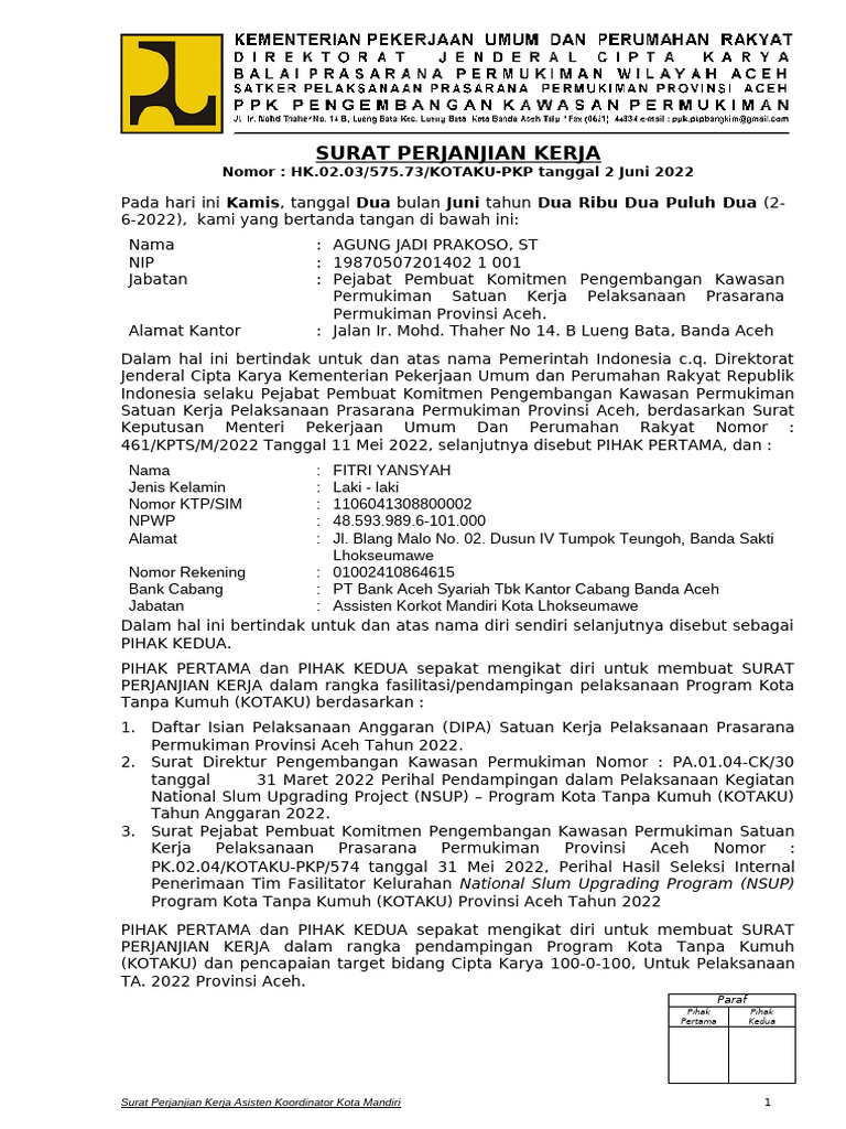 Surat Perjanjian Kerja Asman | PDF