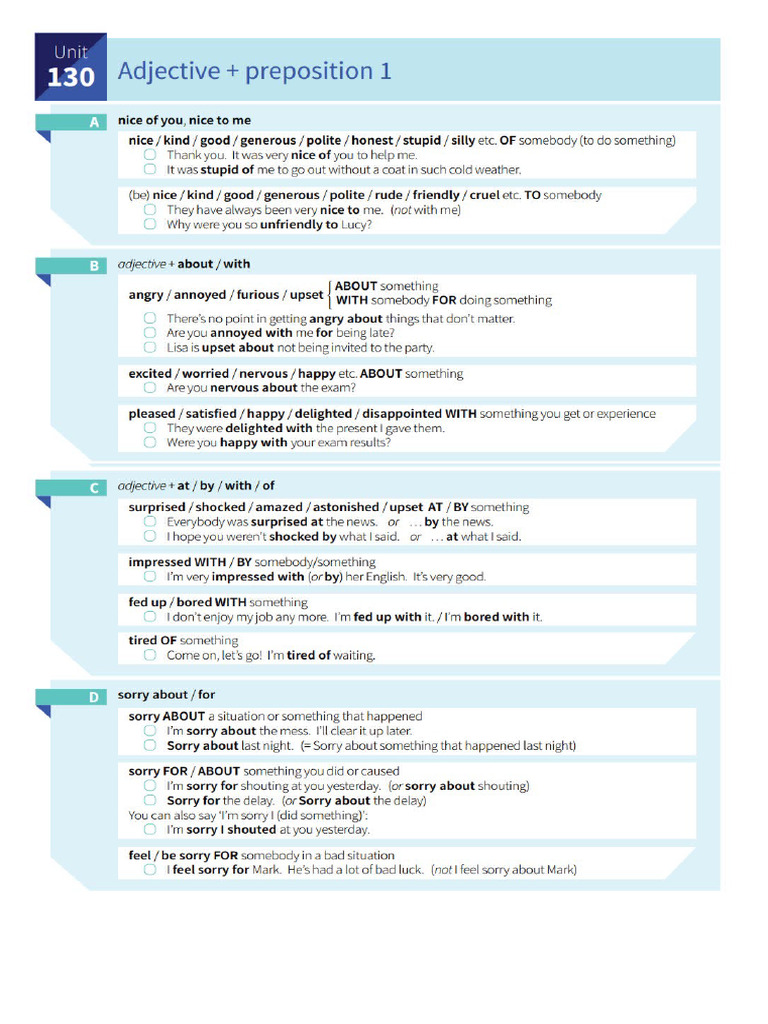 Adjective + preposition 1 | PDF