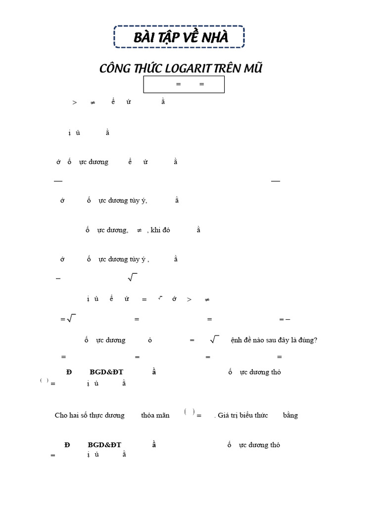 BTVN - Công TH C Logarit (Bu I 2) | PDF