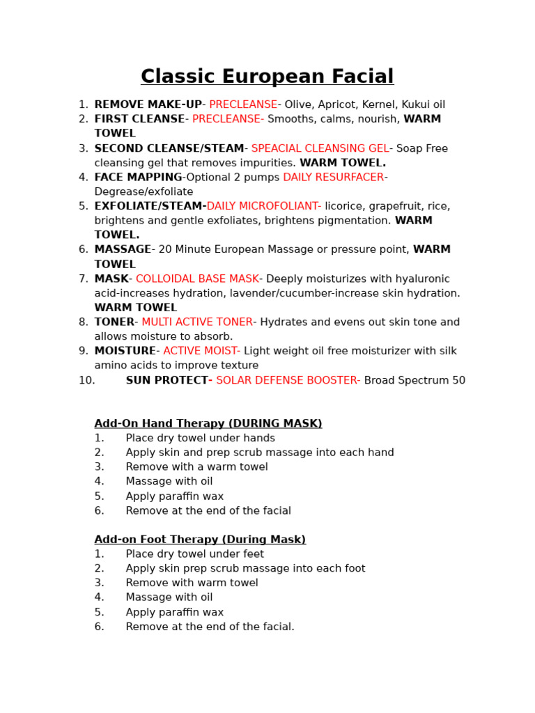 Classic European Facial Steps Guide | PDF
