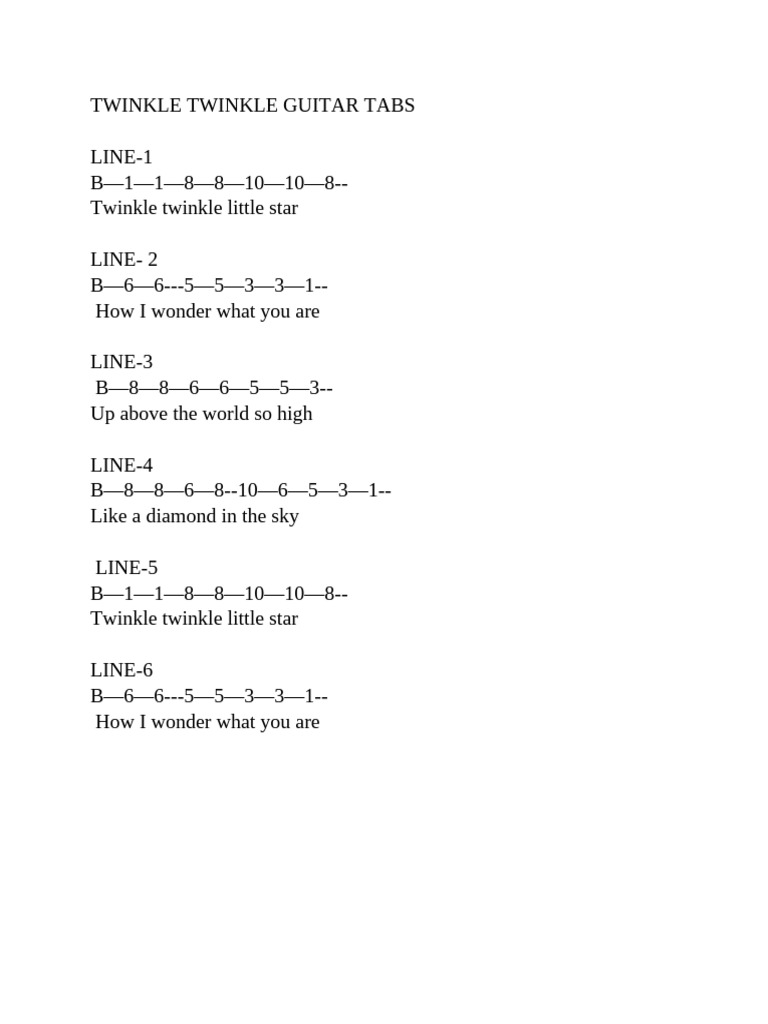 Twinkle Twinkle Single String Guitar Tabs | PDF