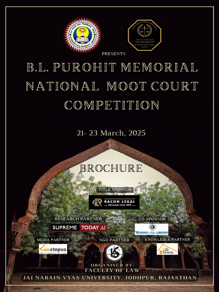 B.L. Purohit Memorial Moot Brochure (1) | PDF | Legal Education | Justice