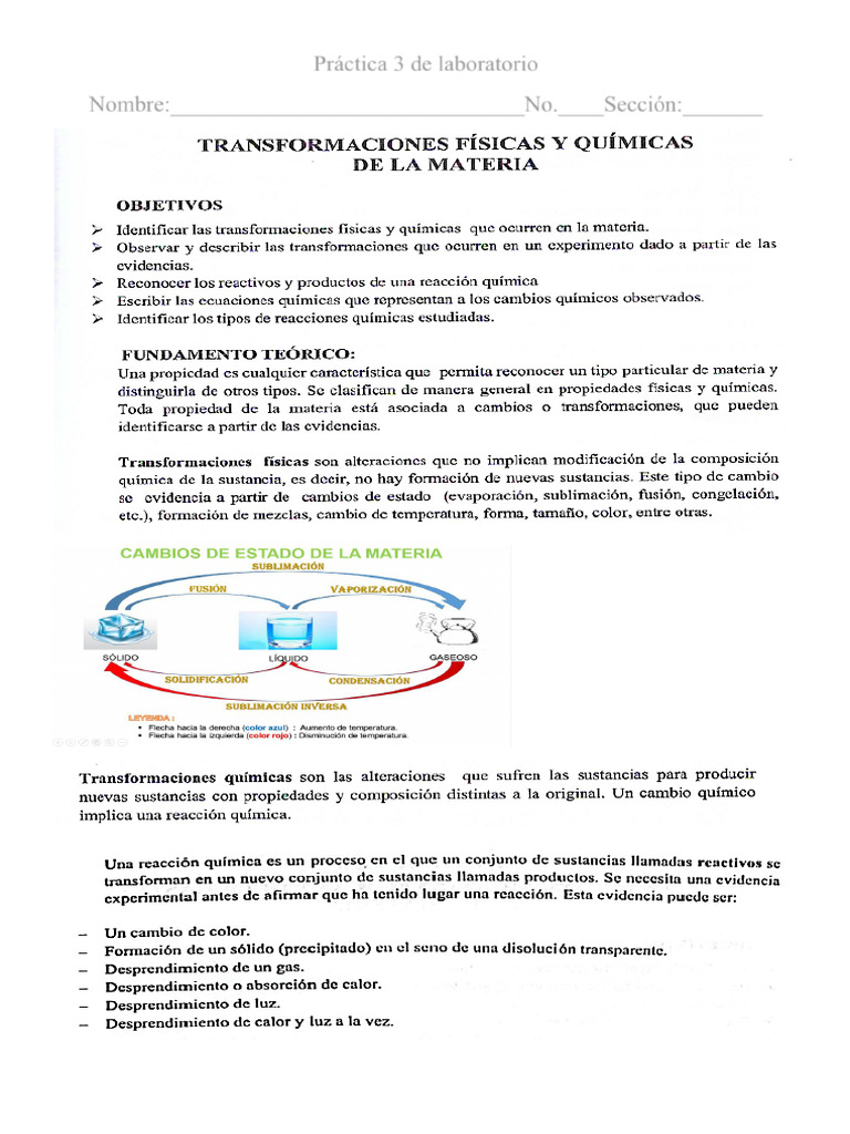 Práctica 3 de Laboratorio Cambios Fisicos y Químicos | PDF
