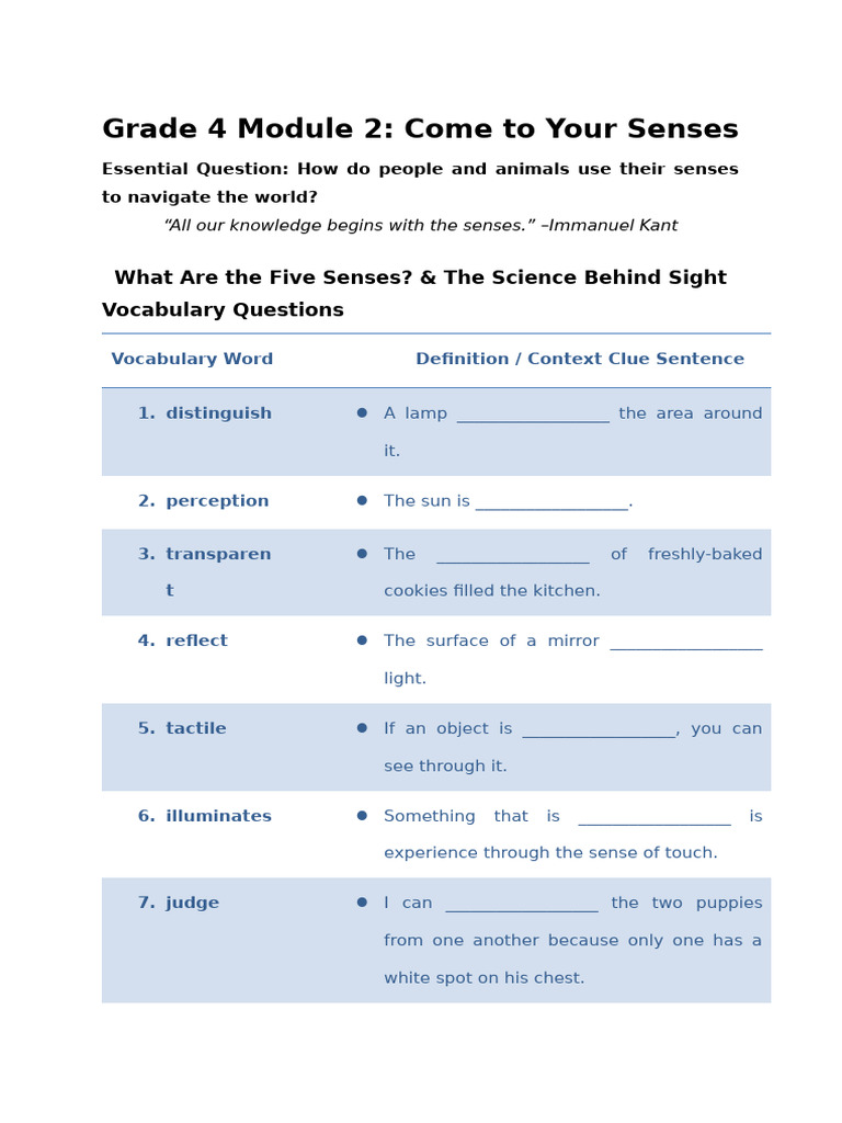 Grade 4 Into Reading Module 2 Student Workbook | PDF | Eye | Senses