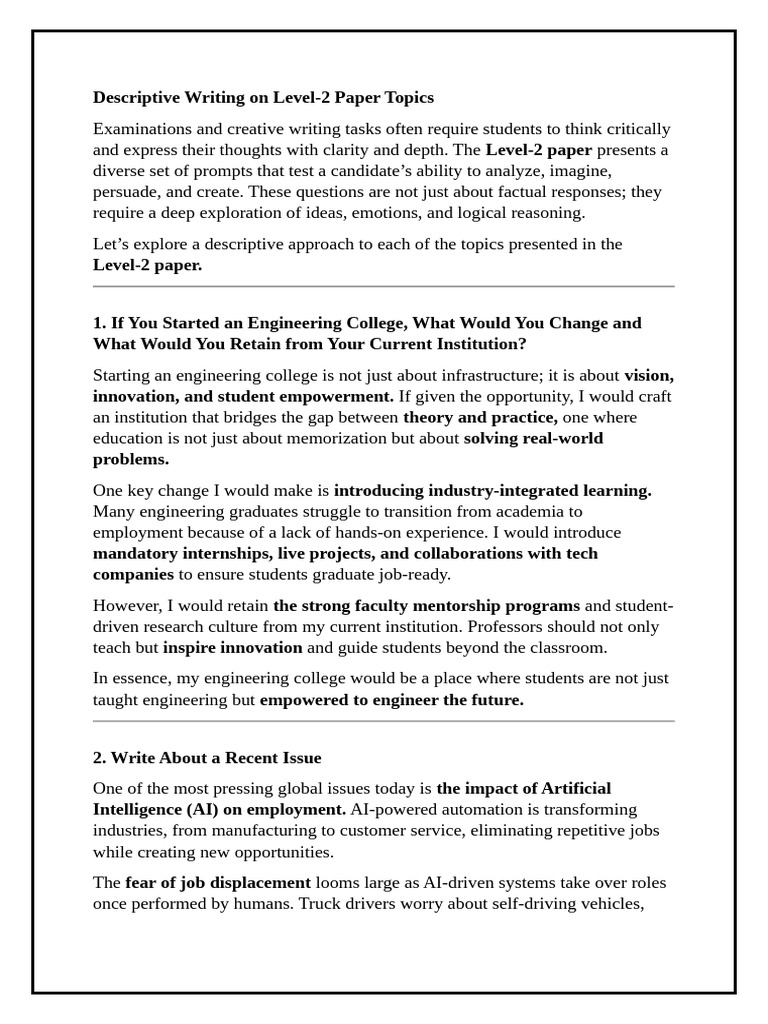 Descriptive Writing On Level | PDF | Artificial Intelligence ...