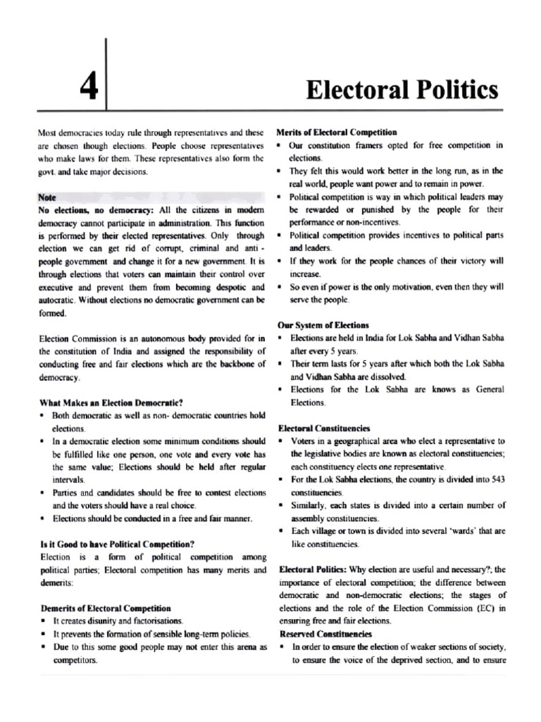 electoral politics class 9 Notes | PDF | Elections | Voting