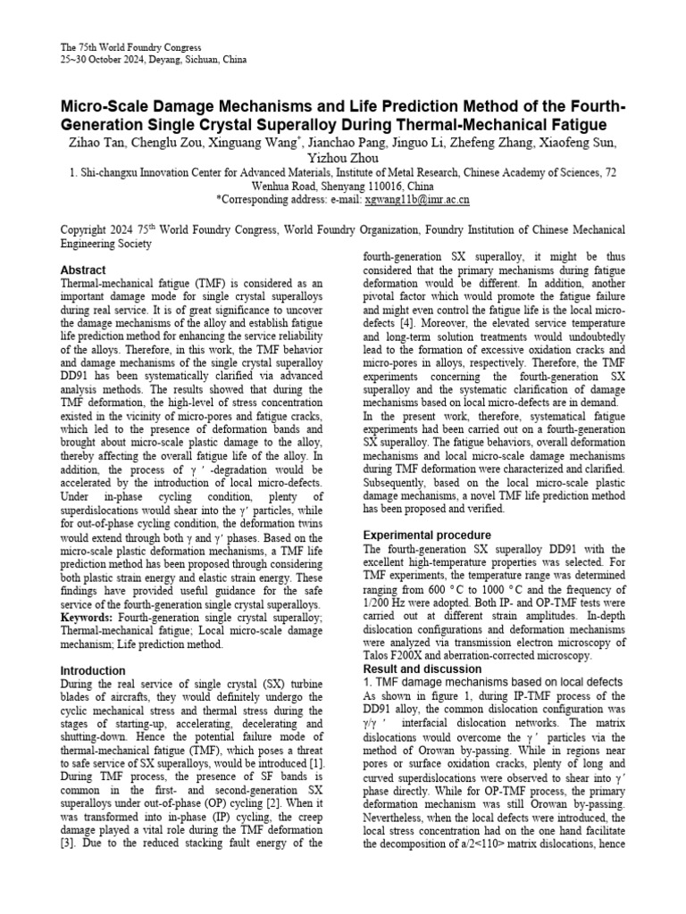 2024 LP Thermal Mech Fatigue Single Crystal Suppealloy | PDF | Plasticity (Physics) | Dislocation