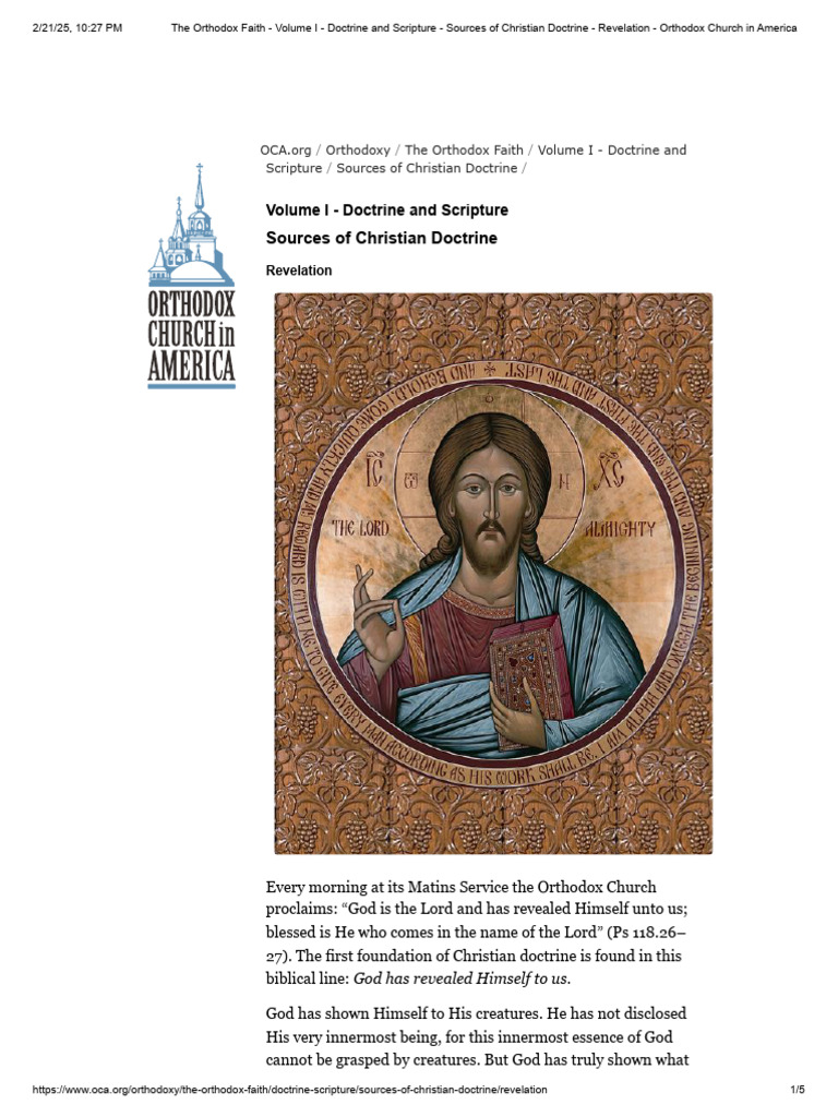 The Orthodox Faith - Volume I - Doctrine and Scripture - Sources of ...