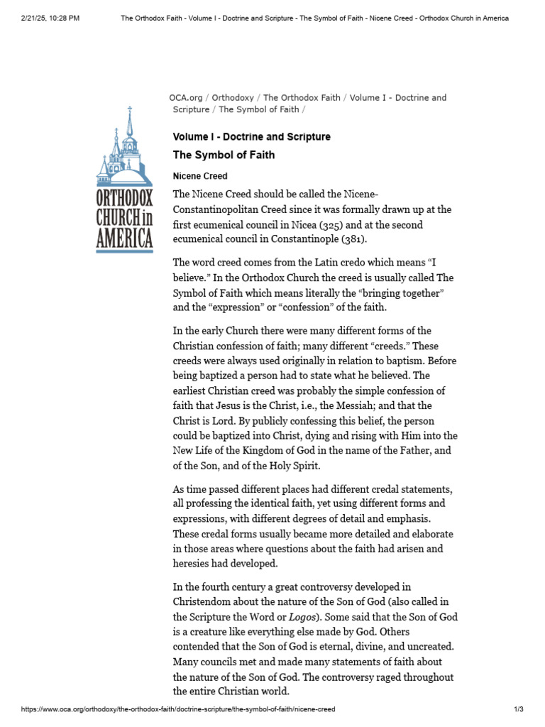 The Orthodox Faith - Volume I - Doctrine and Scripture - The Symbol of ...