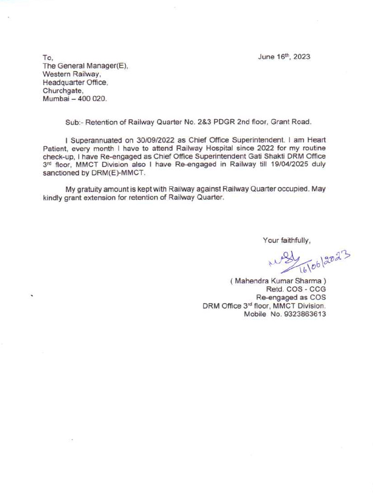 Retention of Railway Quarter 24 01 2024 | PDF