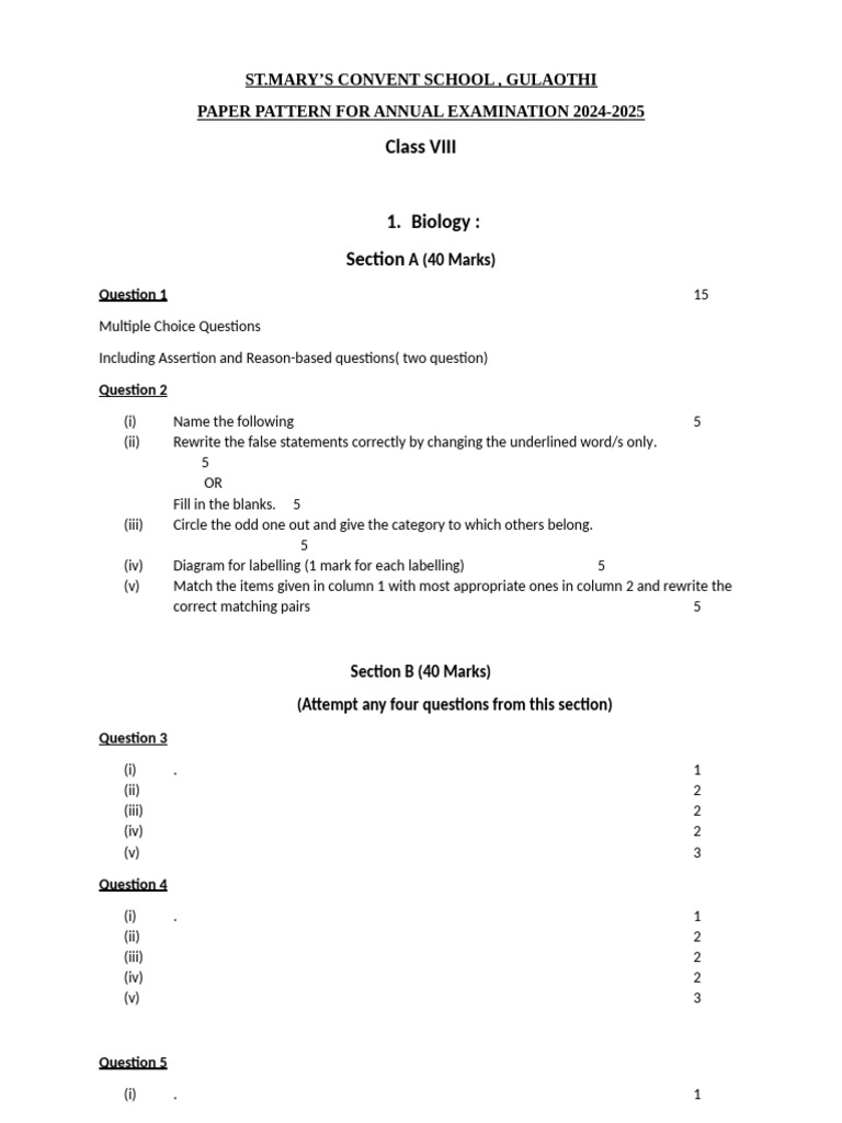 St. Mary's Convent School Class VIII Exam Pattern | PDF | Verb ...