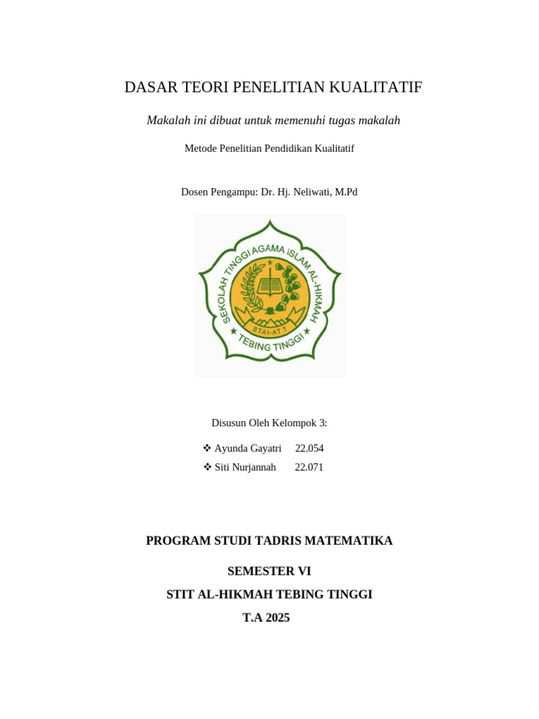 Makalah Dasar Teori Penelitian Kualitati. Kelompok 3-1-1 | PDF
