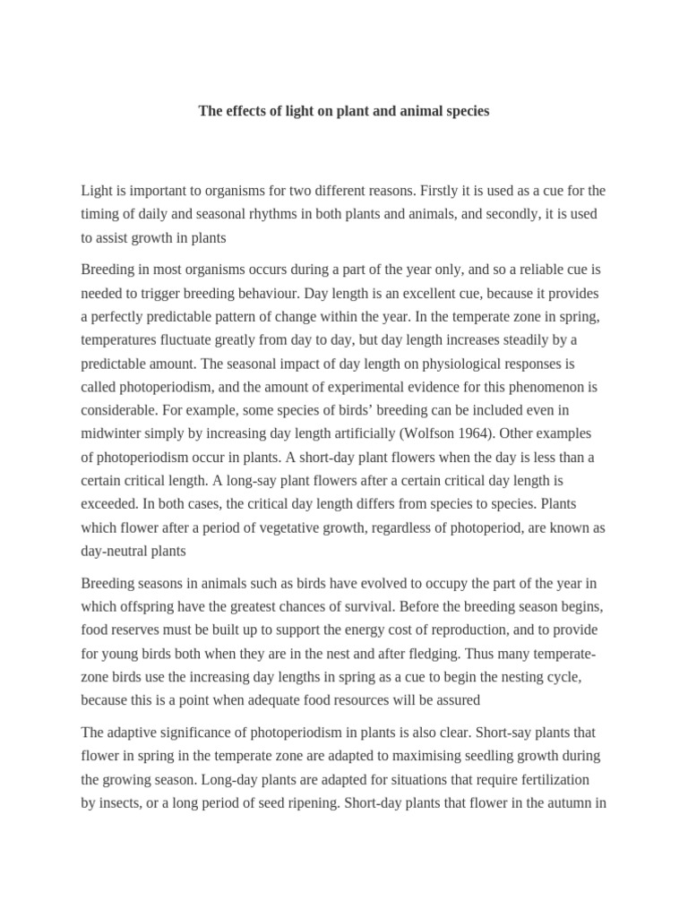 The Effects of Light On Plant and Animal Species | PDF | Seed | Plants