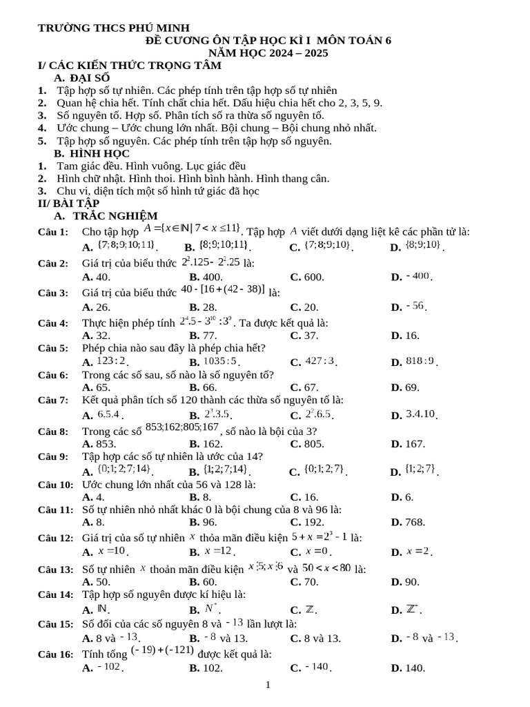 24-25 ĐC CK1 Toán 6 | PDF