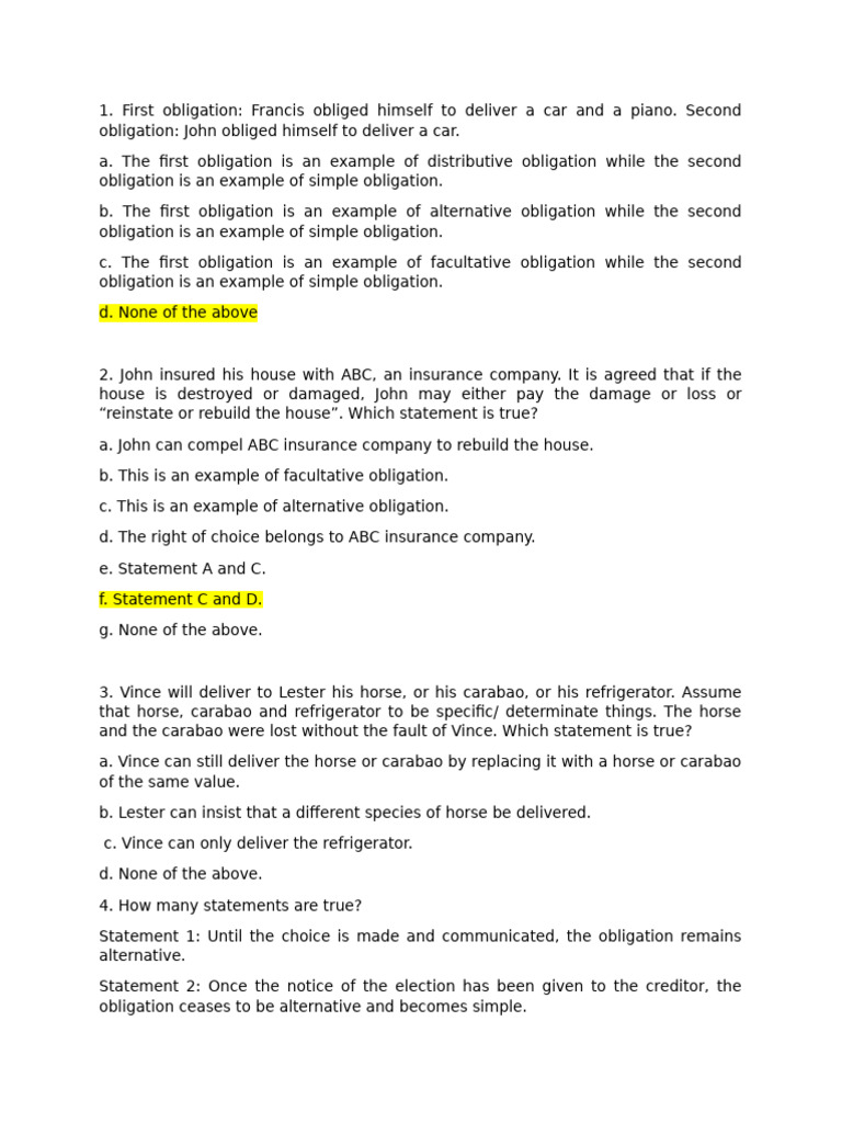 Integ-obli-exam-with-answer | PDF | Offer And Acceptance | Legal Liability