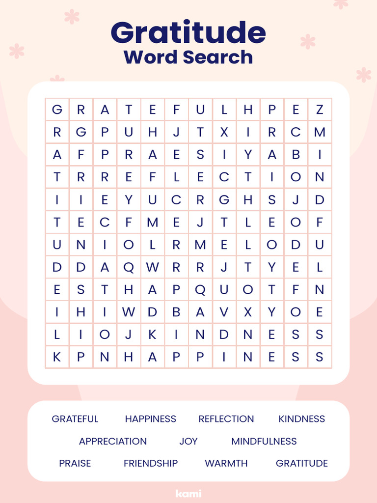 Gratitude Word Search Puzzle | PDF