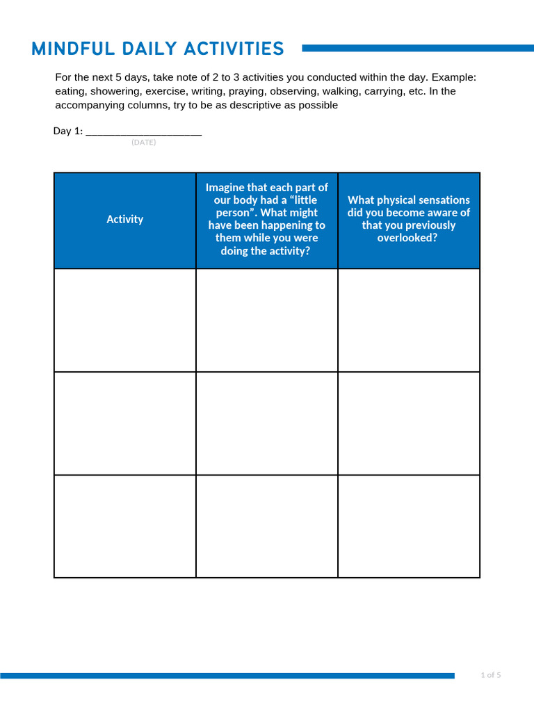 Mindful Daily Activities | PDF | Psychology | Psychological Concepts