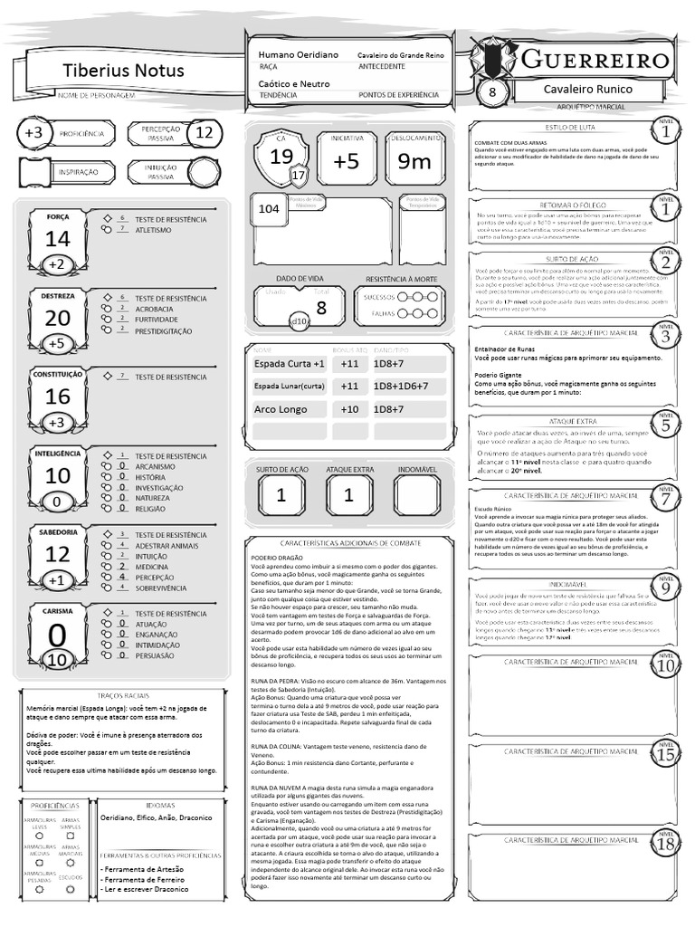 Ficha TIBERIUS Cavaleiro Runico Ambidestro | PDF | Dragão
