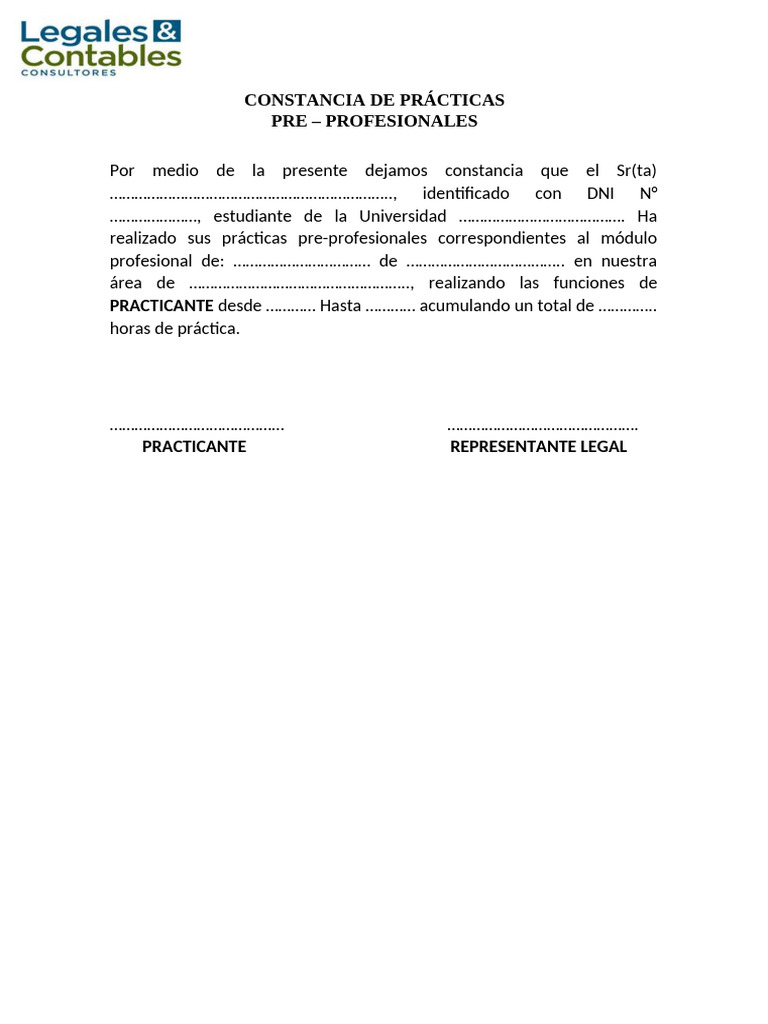 Constancia de Prácticas Pre - Profesionales: Practicante | PDF