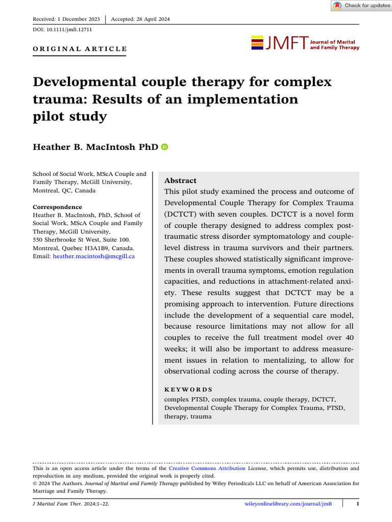 J Marital Family Therapy - 2024 - MacIntosh - Developmental Couple ...