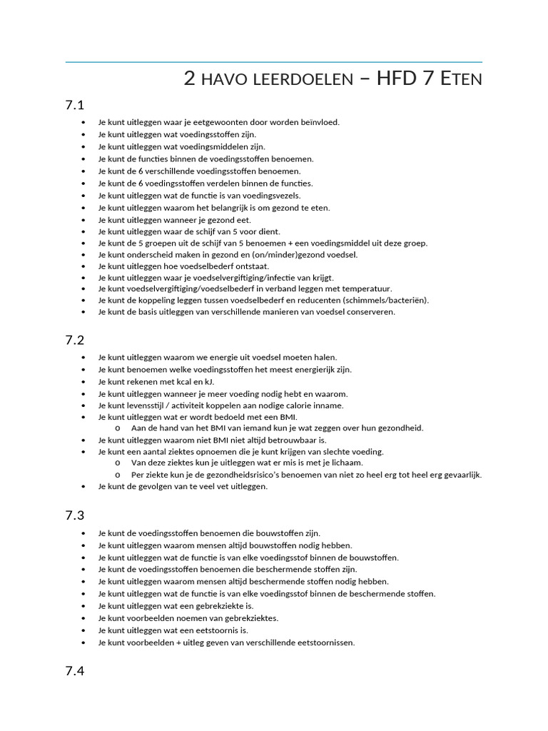 Eten Leerdoelen 2024 Havo | PDF