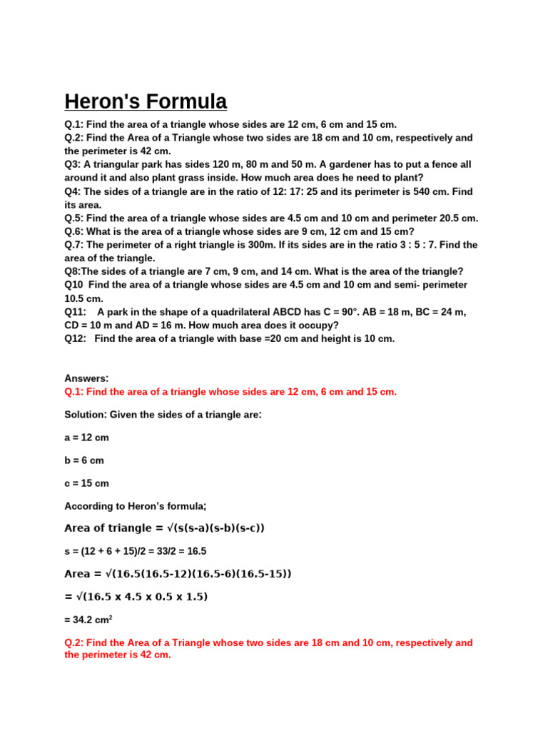 Herons Formula | PDF | Area | Geometry