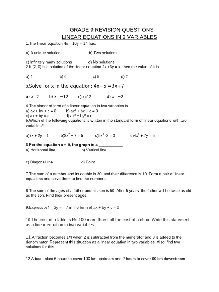 Grade 9 Linear Equations & Polynomials | PDF | Cartesian Coordinate ...