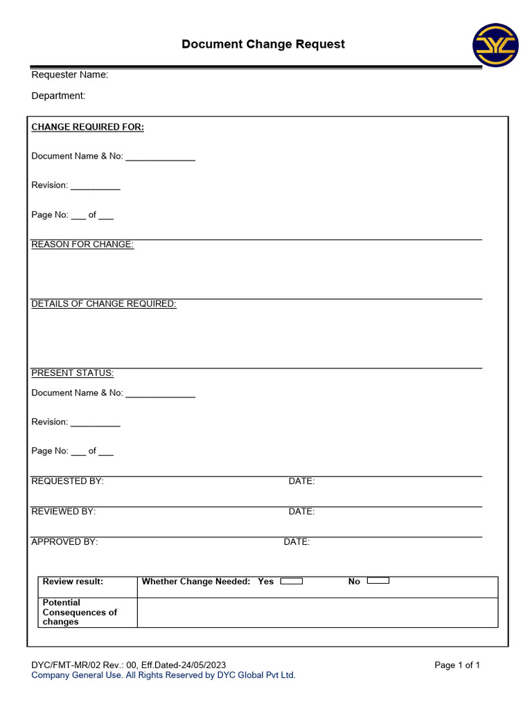 Document Change Request Form | PDF